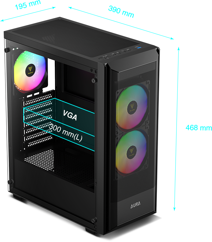 GAMDIAS AURA GC6 ELITE MID-TOWER CASE WITH 3 ARGB FANS - Nexcom Computers